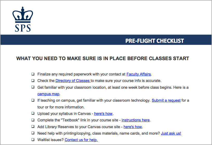 Pre-flight Checklist | Academic Affairs at SPS
